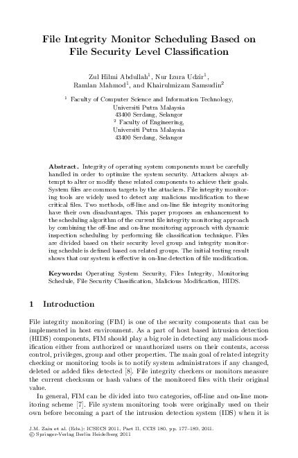 (PDF) File Integrity Monitor Scheduling Based on File Security Level Classification
