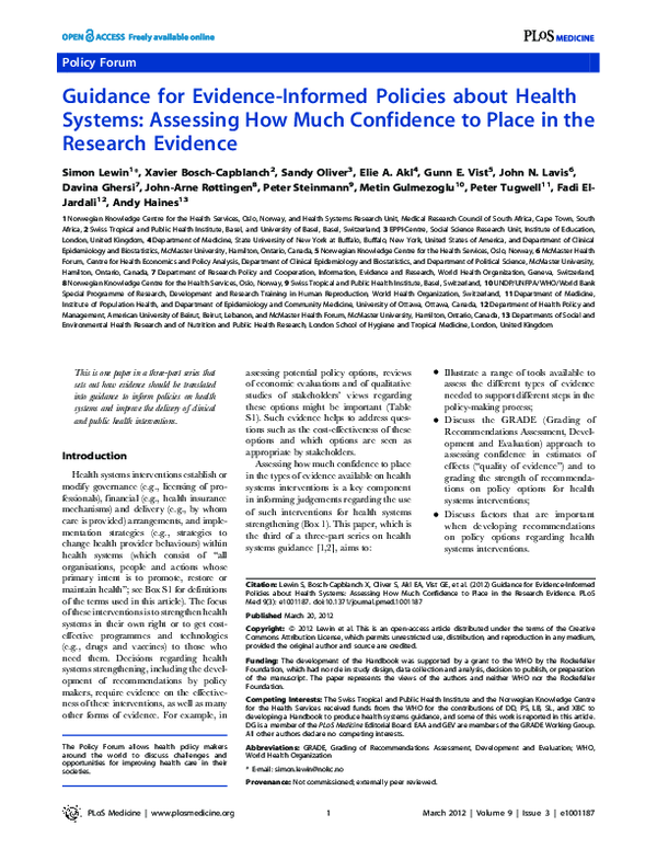 (PDF) Guidance for Evidence-Informed Policies about Health Systems ...