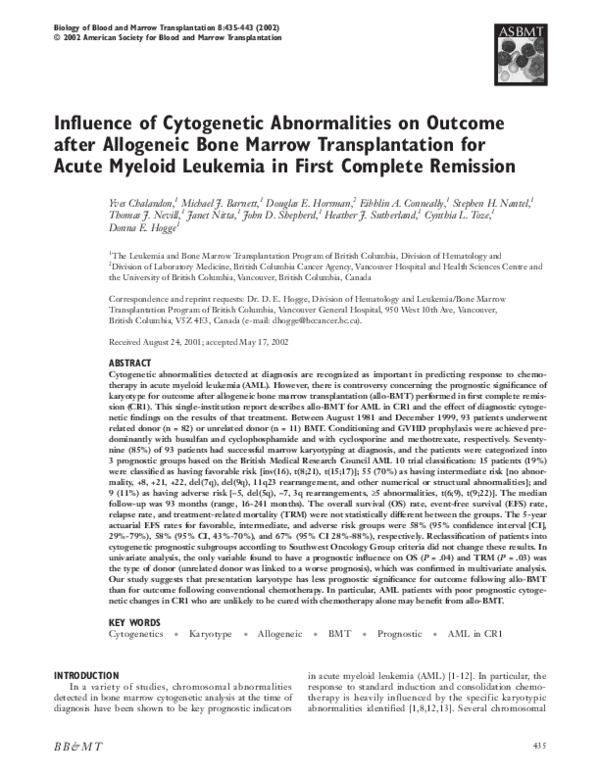 (PDF) Influence of cytogenetic abnormalities on outcome after ...