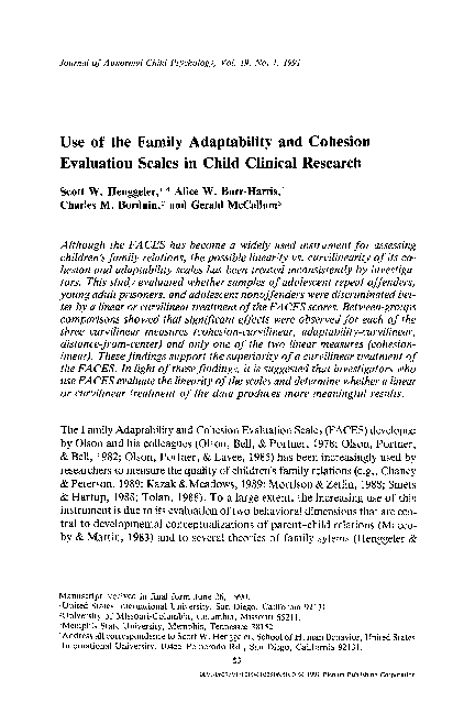 (PDF) Use of the family adaptability and cohesion evaluation scales in ...