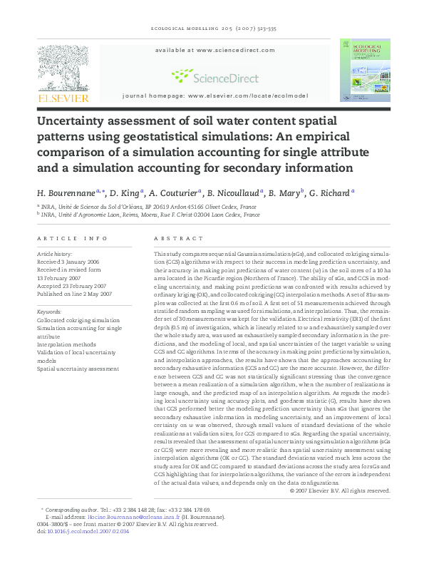 (PDF) Uncertainty assessment of soil water content spatial patterns using geostatistical ...