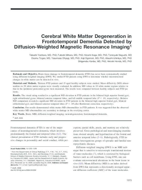 (PDF) High b value q-space-analyzed diffusion MRI in vascular dementia: A preliminary study ...