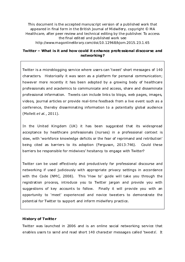 (DOC) Twitter – What is it and how could it enhance professional ...