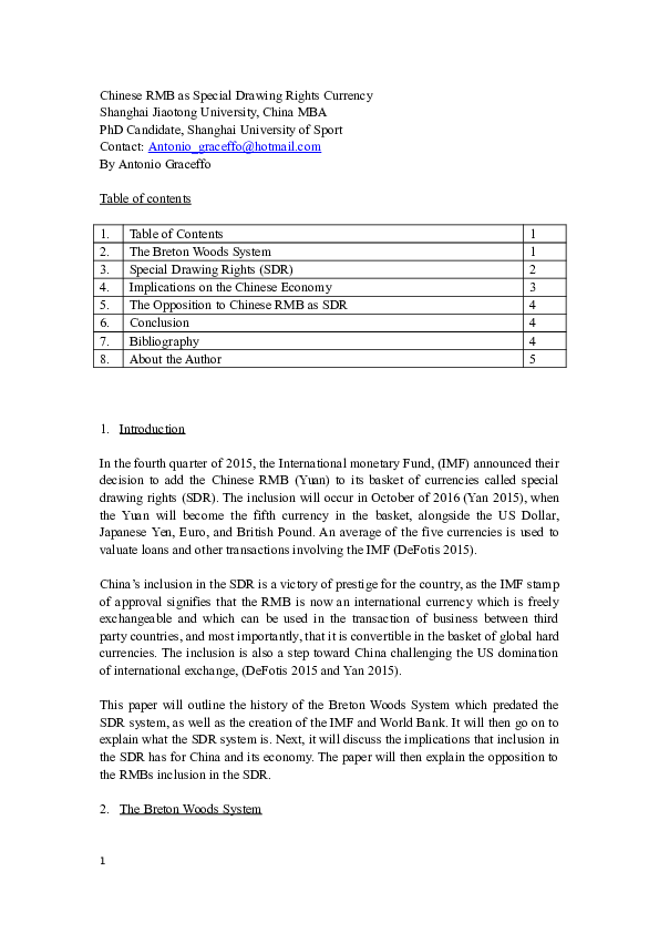 (DOC) Chinese RMB as Special Drawing Rights Currency | Antonio Graceffo ...