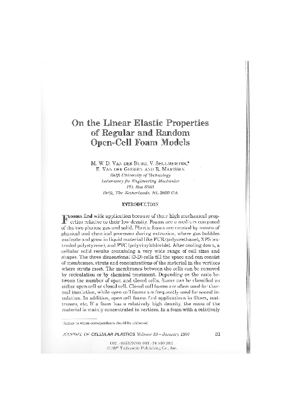 (PDF) On the Linear Elastic Properties of Regular and Random Open-Cell ...