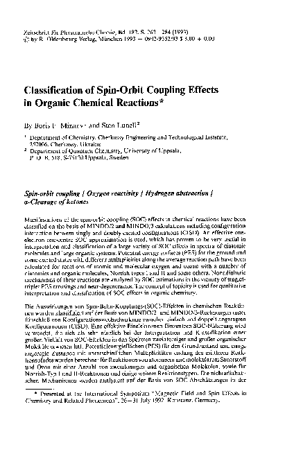 (PDF) Classification of Spin-Orbit Coupling Effects in Organic Chemical Reactions*
