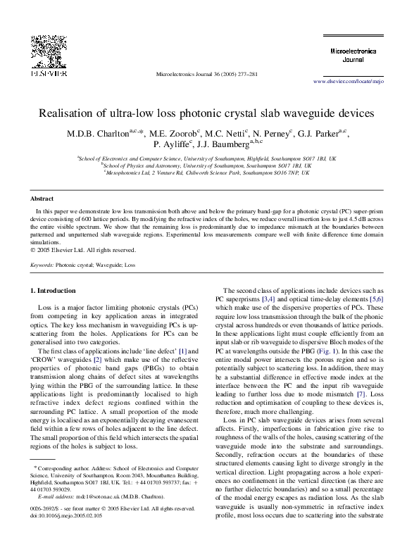 (PDF) Realisation of ultra-low loss photonic crystal slab waveguide devices