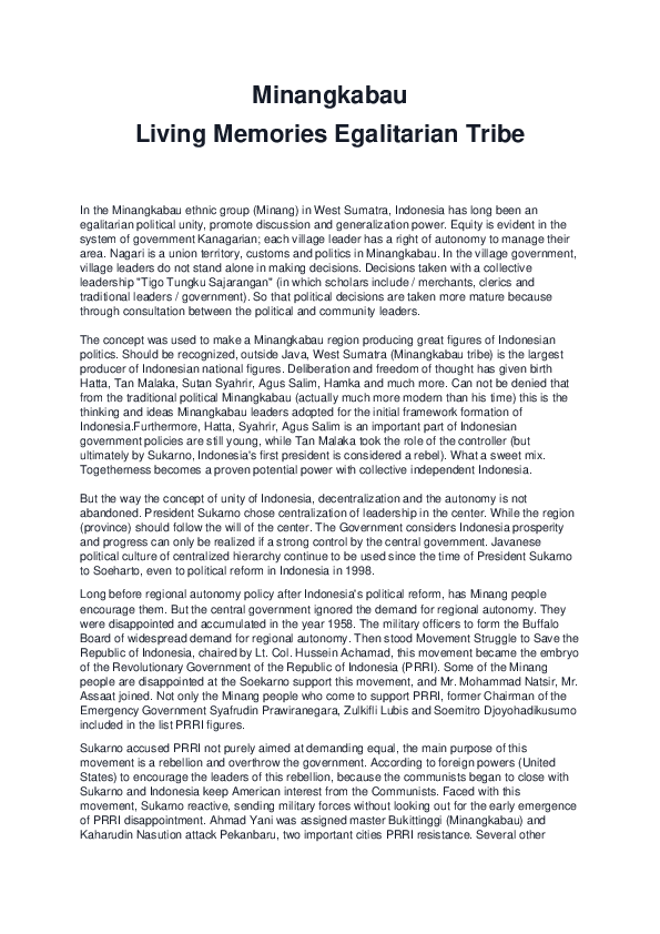 (PDF) Minangkabau, Living Memories Egalitarian Tribe
