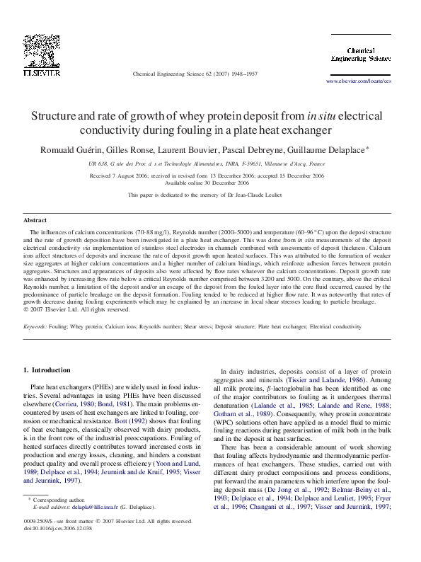 (PDF) Structure and rate of growth of whey protein deposit from in situ ...
