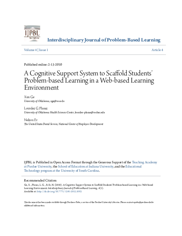 (PDF) A Cognitive Support System to Scaffold Studentsâ•Ž Problem-based Learning in a Web-based ...