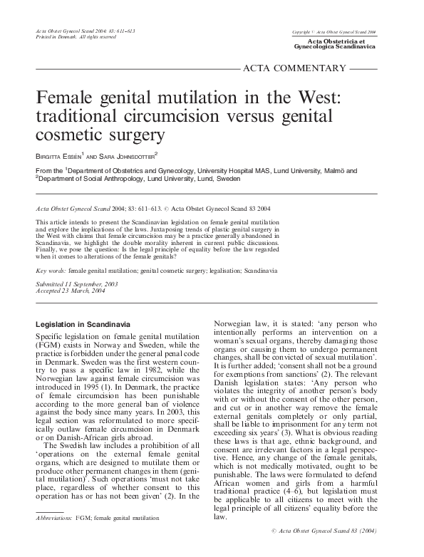 (PDF) Female genital mutilation in the West: Traditional circumcision ...