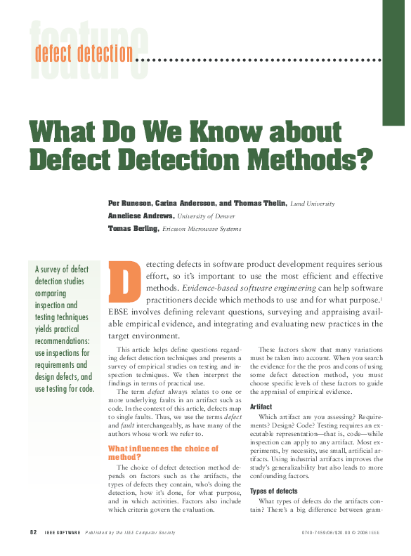 (PDF) What do we know about defect detection methods? [software testing