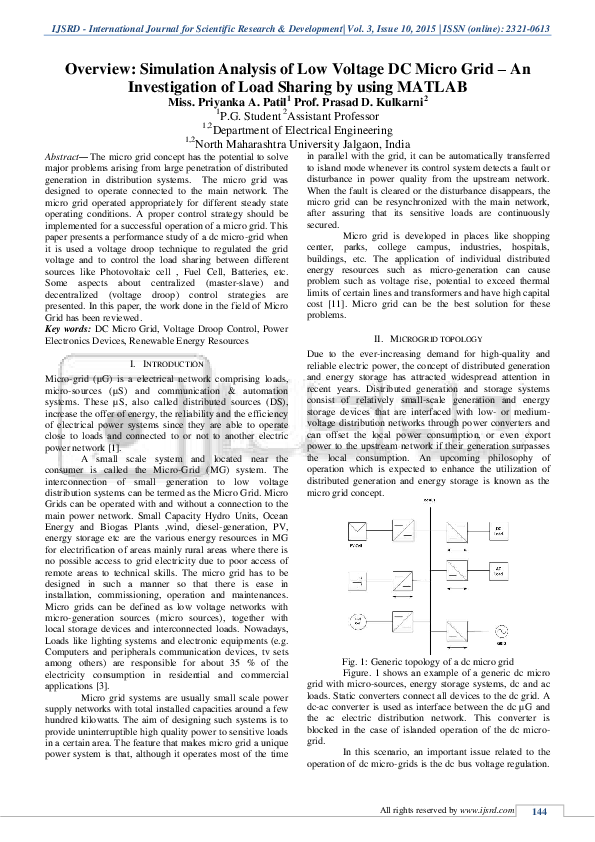 Pdf Overview Simulation Analysis Of Low Voltage Dc Micro Grid An