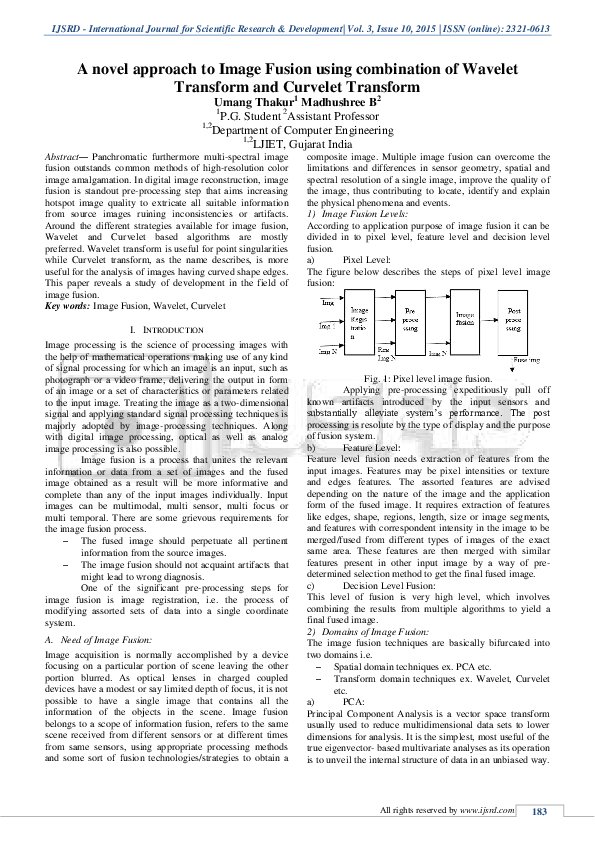 Pdf A Novel Approach To Image Fusion Using Combination Of Wavelet Transform And Curvelet Transform