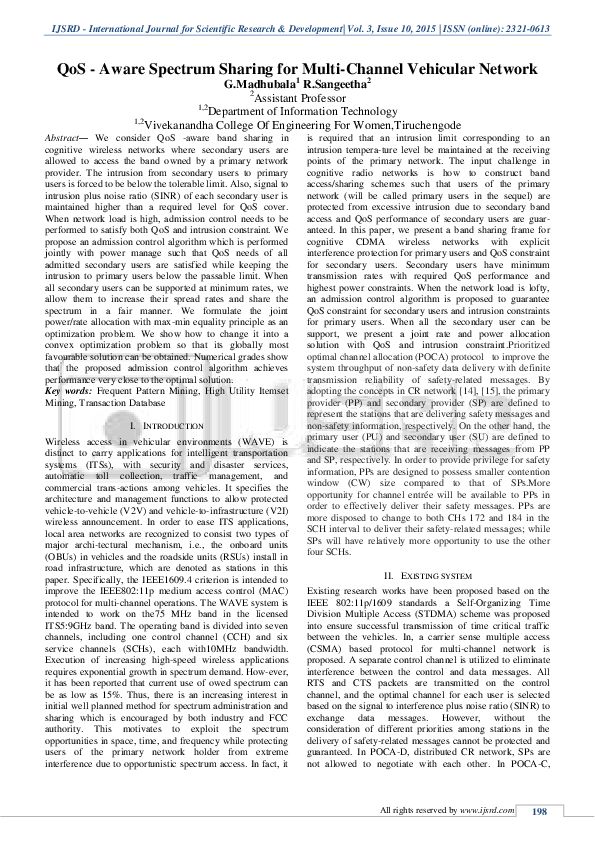 (PDF) QoS -Aware Spectrum Sharing for Multi-Channel Vehicular Network
