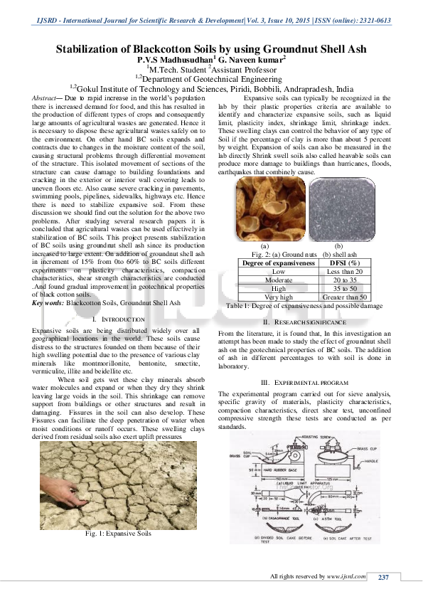 (PDF) Stabilisation of Black cotton Soils by Using Groundnut Shell Ash