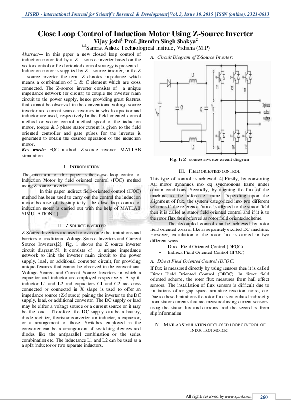 Pdf Close Loop Control Of Induction Motor Using Z Source Inverter