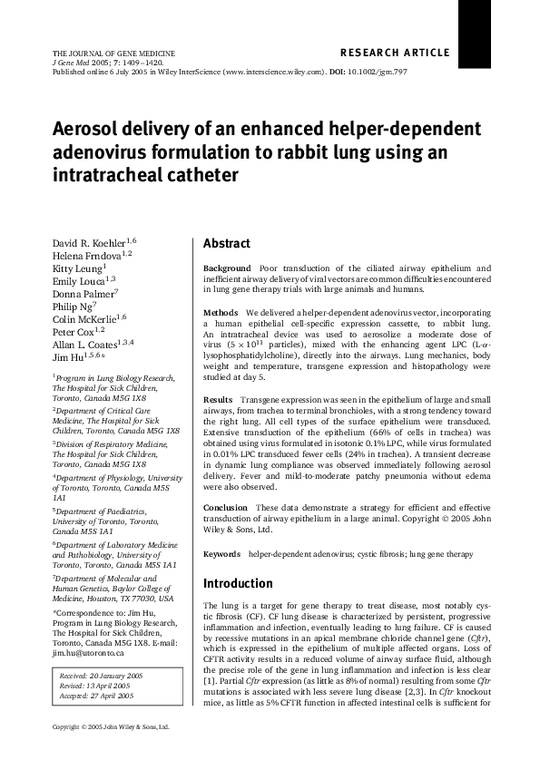 (PDF) Aerosol delivery of an enhanced helper-dependent adenovirus ...