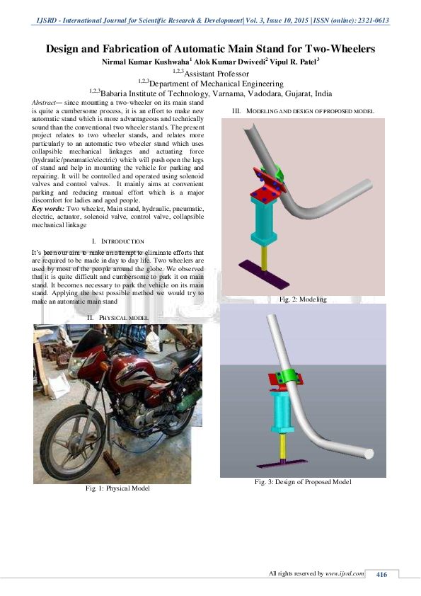 (PDF) Design and Fabrication of Automatic Main Stand For Two-Wheelers