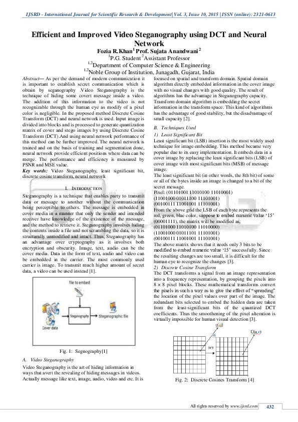 Pdf Efficient And Improved Video Steganography Using Dct And Neural Network