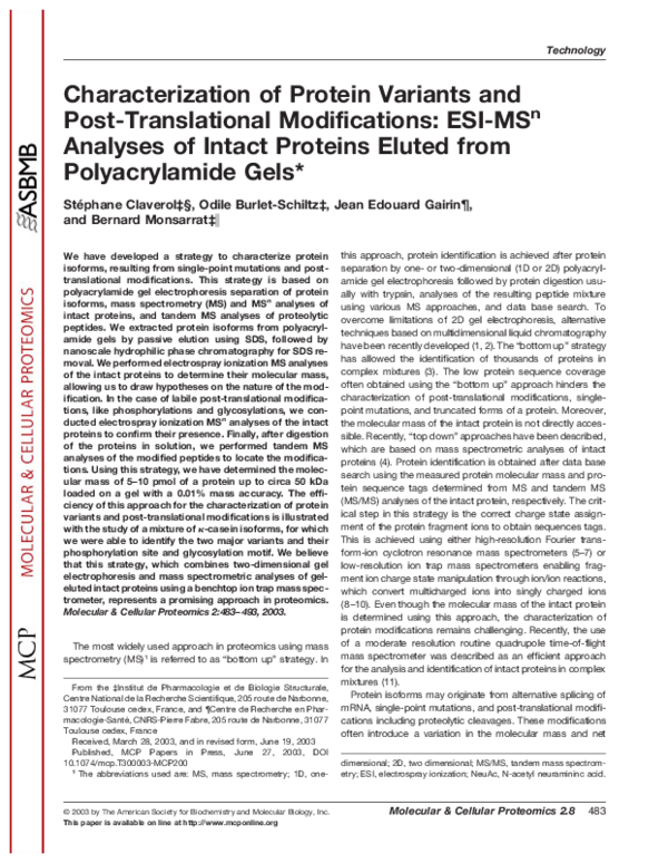 (PDF) Characterization of protein variants and post-translational modifications: ESI-MSn ...