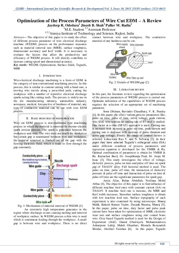 (PDF) Optimization of the Process Parameters of Wire Cut EDM - A Review