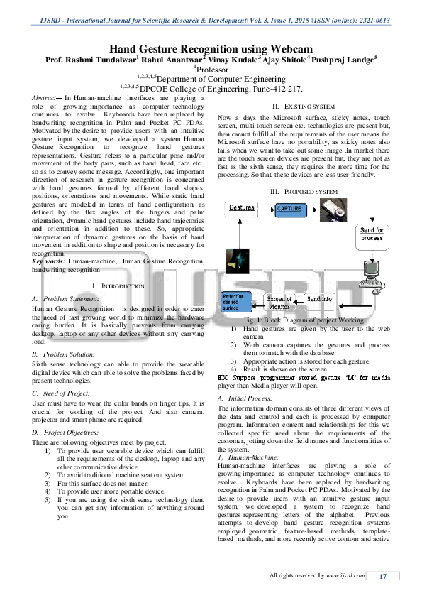 (PDF) Hand Gesture Recognition using Web Camera