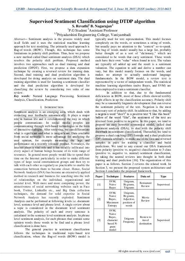 (PDF) Supervised Sentiment Classification using DTDP algorithm