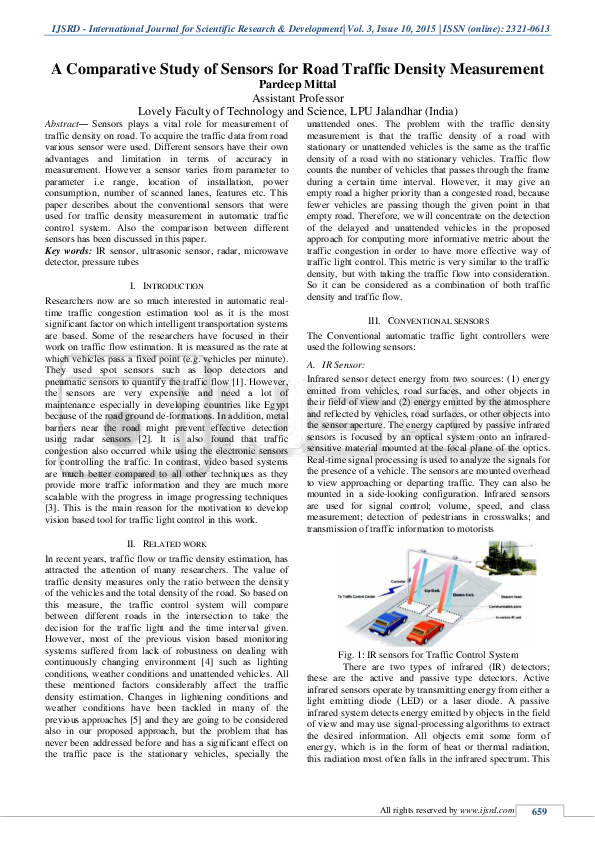 (PDF) A Comparative Study of Sensors for Road Traffic Density Measurement