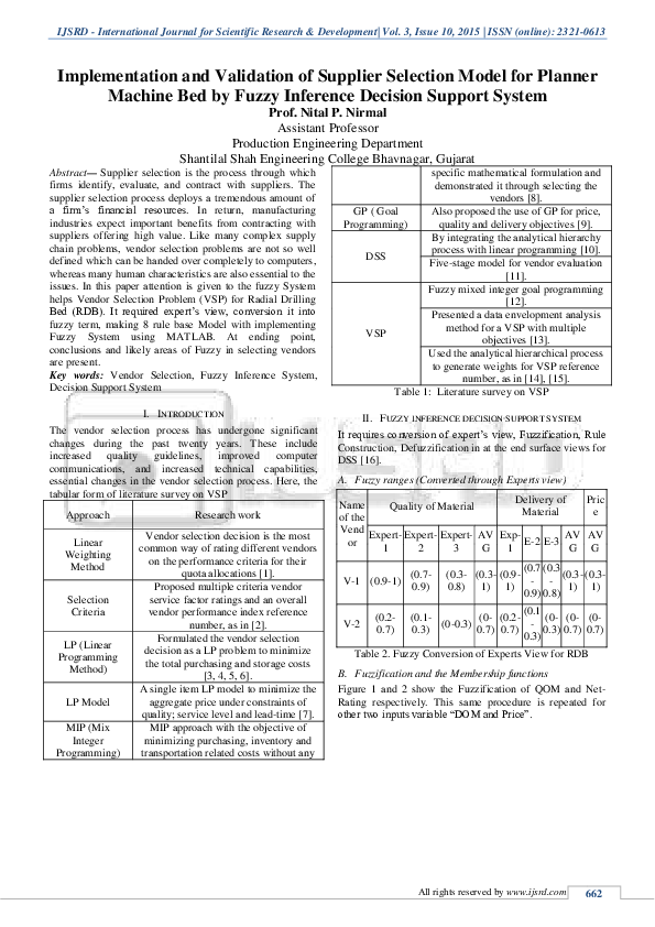 (PDF) Implementation and Validation of Supplier Selection Model for Planner Machine Bed by Fuzzy ...