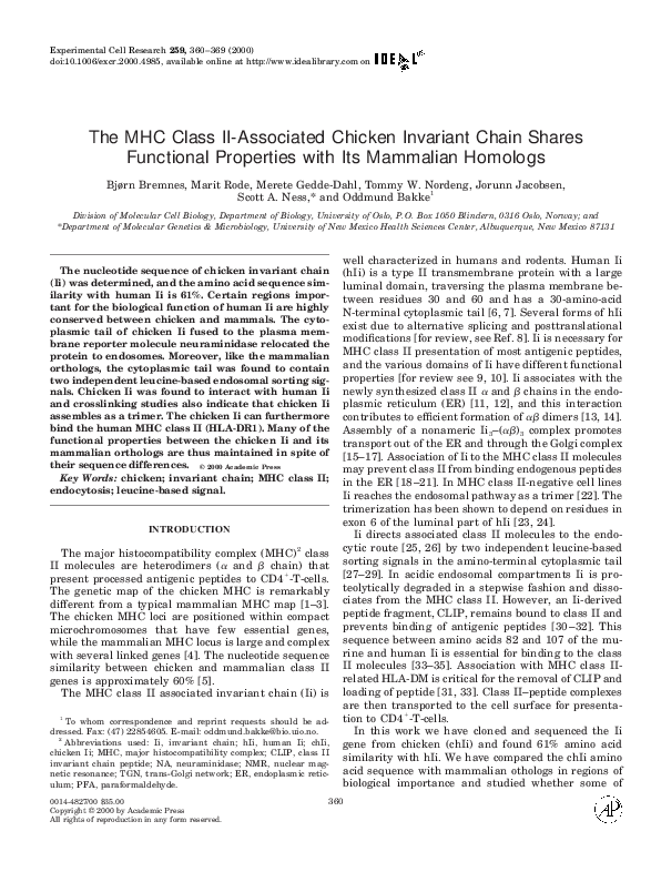 (PDF) The MHC Class II-Associated Chicken Invariant Chain Shares ...
