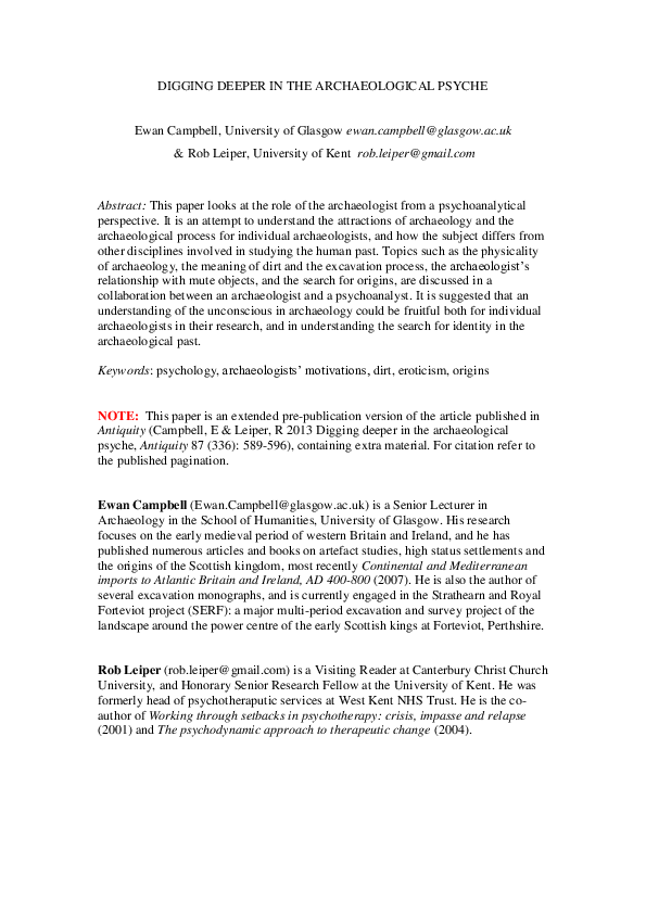 (PDF) Digging deeper in the archaeological psyche