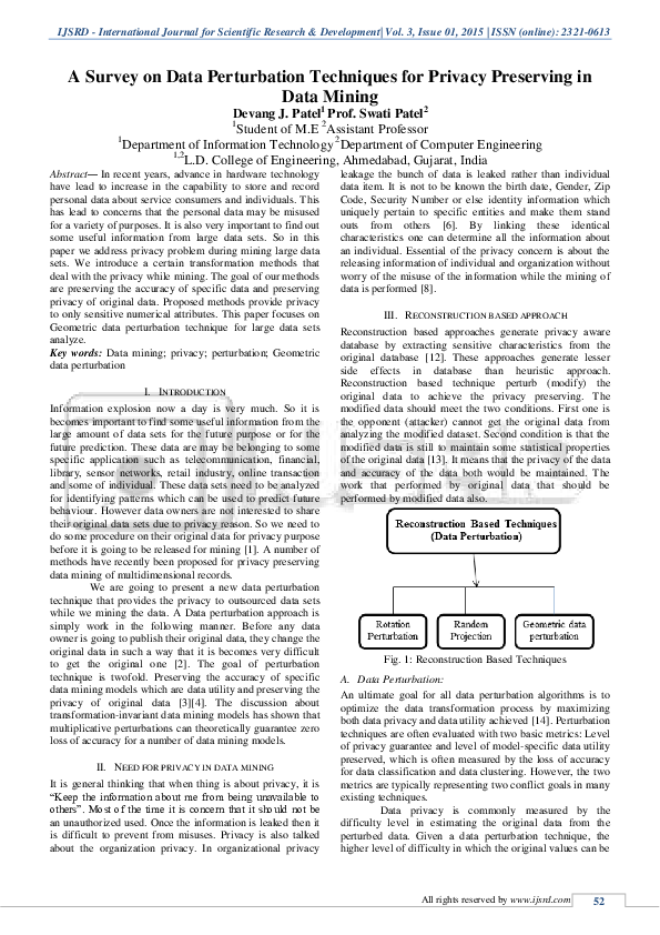 Pdf A Survey On Data Perturbation Techniques For Privacy Preserving