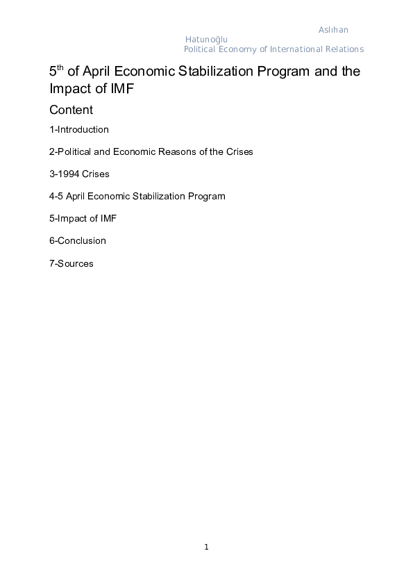 (DOC) 5th of April Economic Stabilization Program and the Impact of IMF