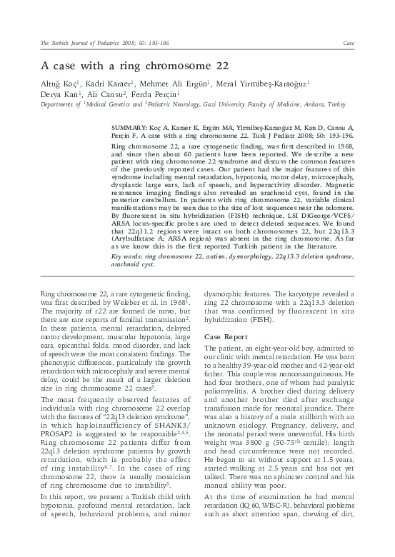(PDF) New Case of Ring Chromosome 22 Syndrome