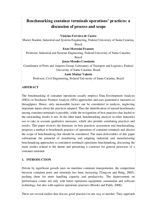 Pdf Benchmarking Container Terminals Operations Practices A Discussion Of Process And Scope