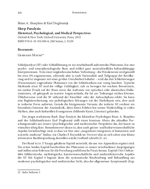 Rezension zu Brian A. Sharpless & Karl Doghramji (2015). Sleep ...