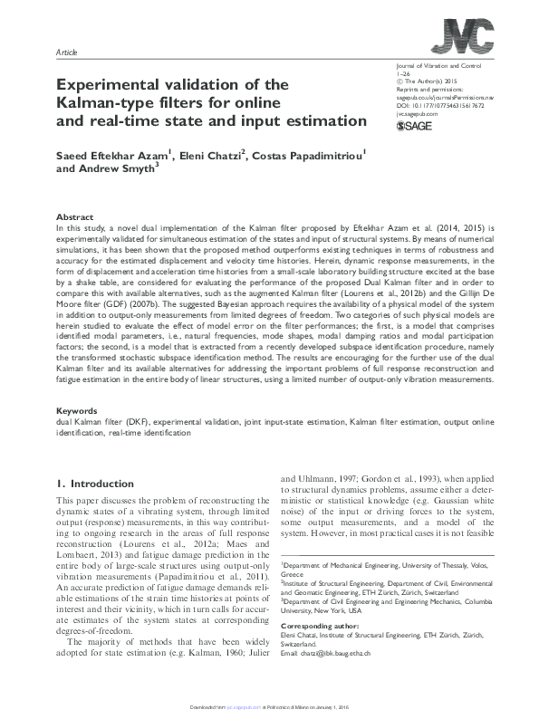 (PDF) Experimental validation of the Kalman-type filters for online and real-time state and ...