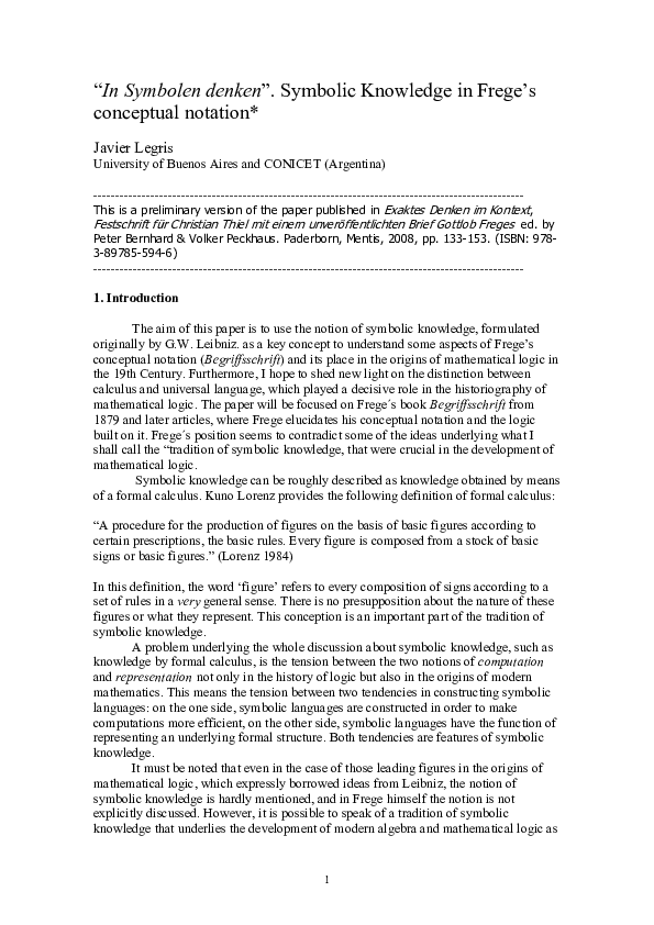 (PDF) “In Symbolen denken”. Symbolic Knowledge in Frege’s conceptual ...