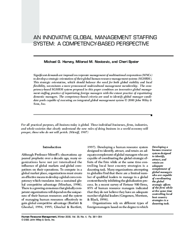 (PDF) An innovative global management staffing system: A competency ...