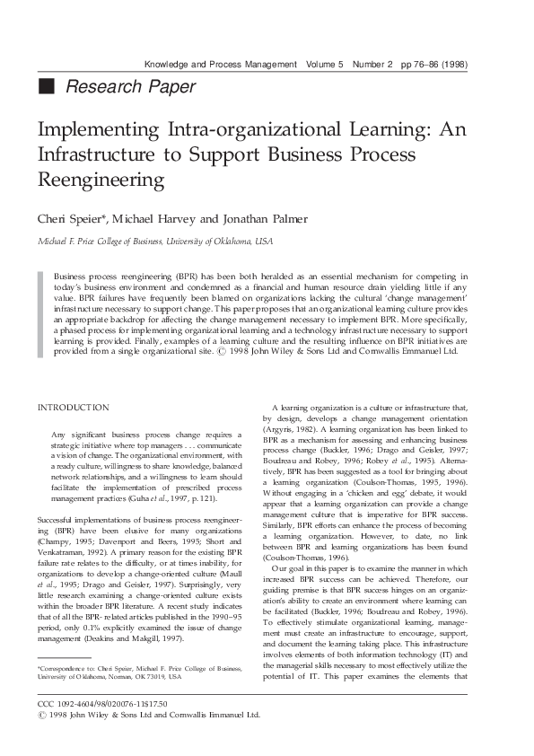 (PDF) Implementing intra-organizational learning: an infrastructure to ...
