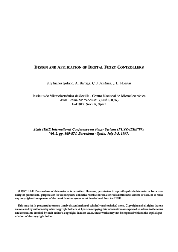 Pdf Design And Application Of Digital Fuzzy Controllers José Huertas