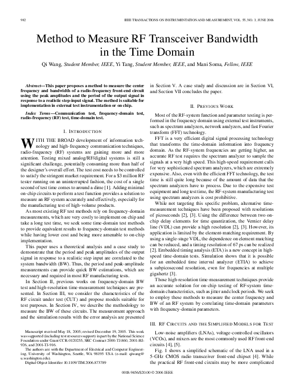 (PDF) Method to Measure RF Transceiver Bandwidth in the Time Domain