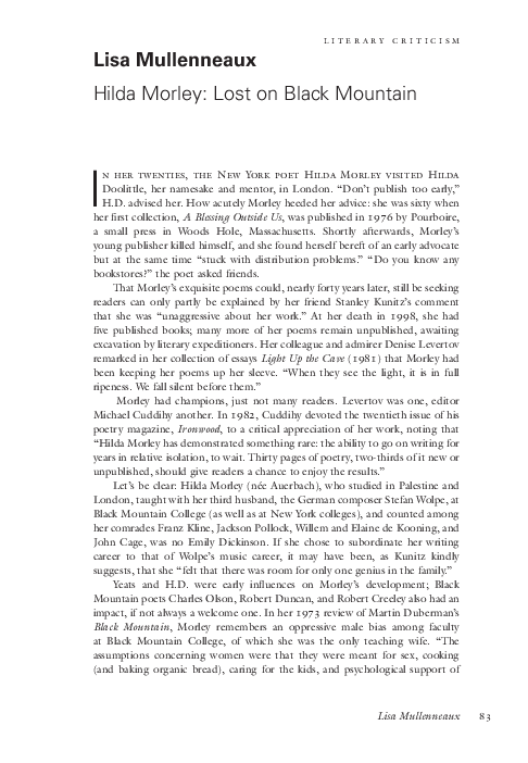 (PDF) Hilda Morley: Lost on Black Mountain