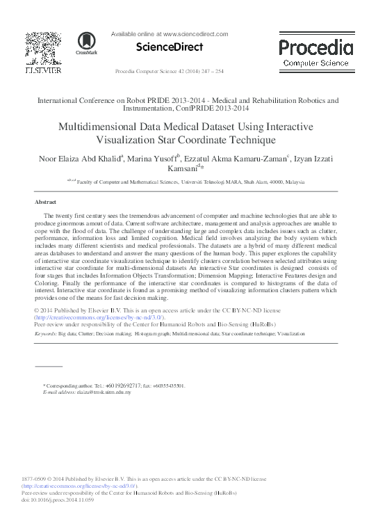 Pdf Multidimensional Data Medical Dataset Using Interactive Visualization Star Coordinate