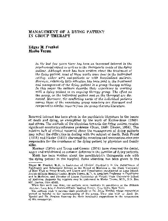 (PDF) Management of a dying patient in group therapy | Moshe Torem ...