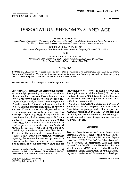 (PDF) Dissociation phenomena and age