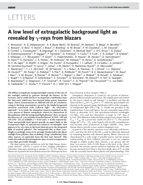 (PDF) A low level of extragalactic background light as revealed by γ ...