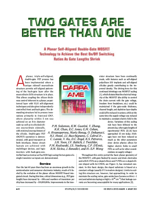 (PDF) Two gates are better than one [double-gate MOSFET process]