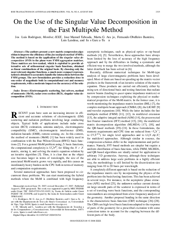 Pdf On The Use Of The Singular Value Decomposition In The Fast Multipole Method